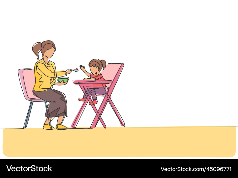 Single continuous line drawing young mom feeding Vector Image