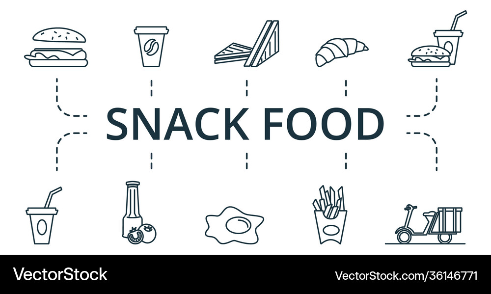 Snack food icon set collection contain pack Vector Image