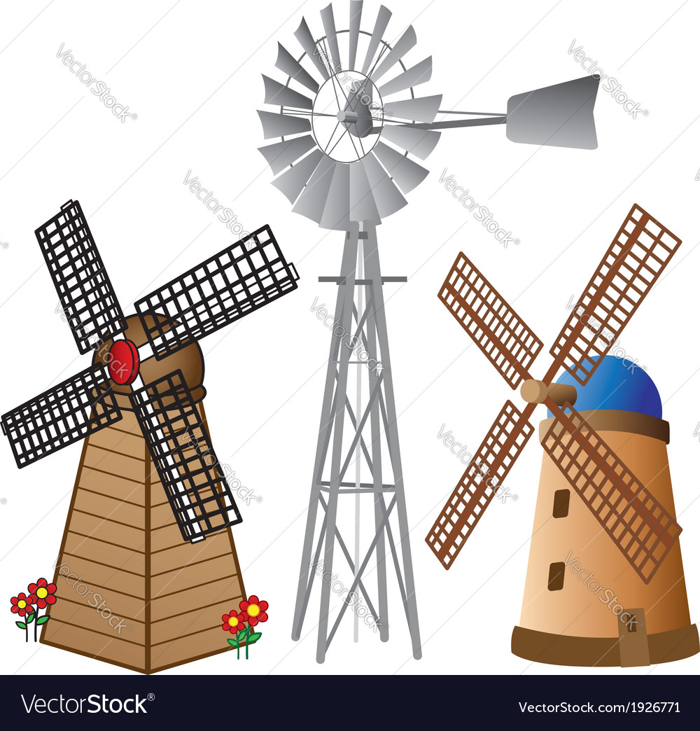 Various windmills Royalty Free Vector Image - VectorStock