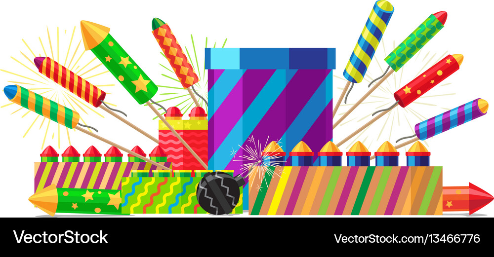 Collection of different types of pyrotechnics Vector Image
