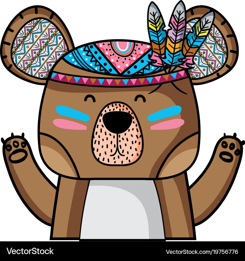 Cute bear animal with feathers decoration Vector Image