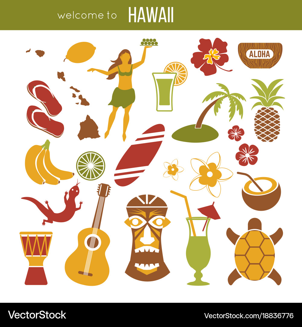 Hawaii sightseeing landmarks and famous Royalty Free Vector