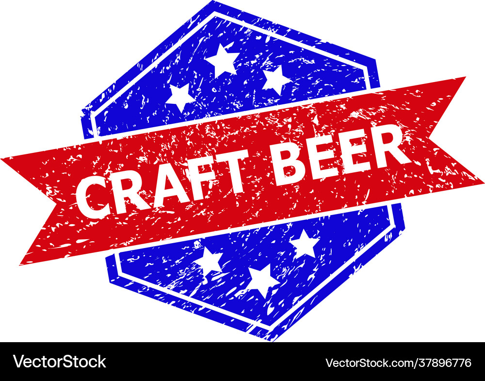 Hexagonal bicolor craft beer stamp seal Royalty Free Vector