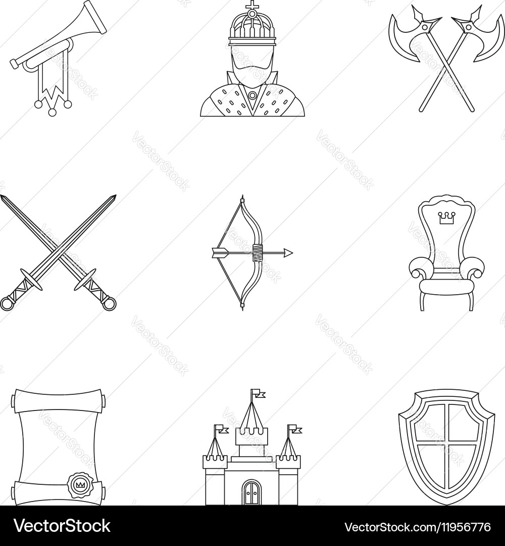 Knight icons set outline style Royalty Free Vector Image