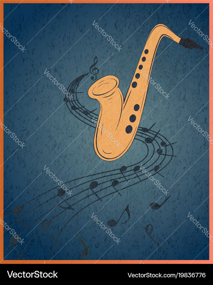 Saxophone and musical notes on blue grunge Vector Image