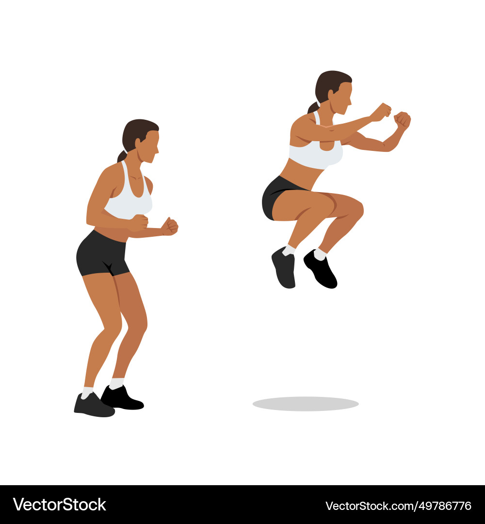 Woman doing knee tuck jumps exercise Royalty Free Vector
