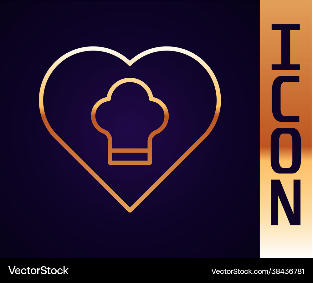 Gold line chef hat icon isolated on black Vector Image