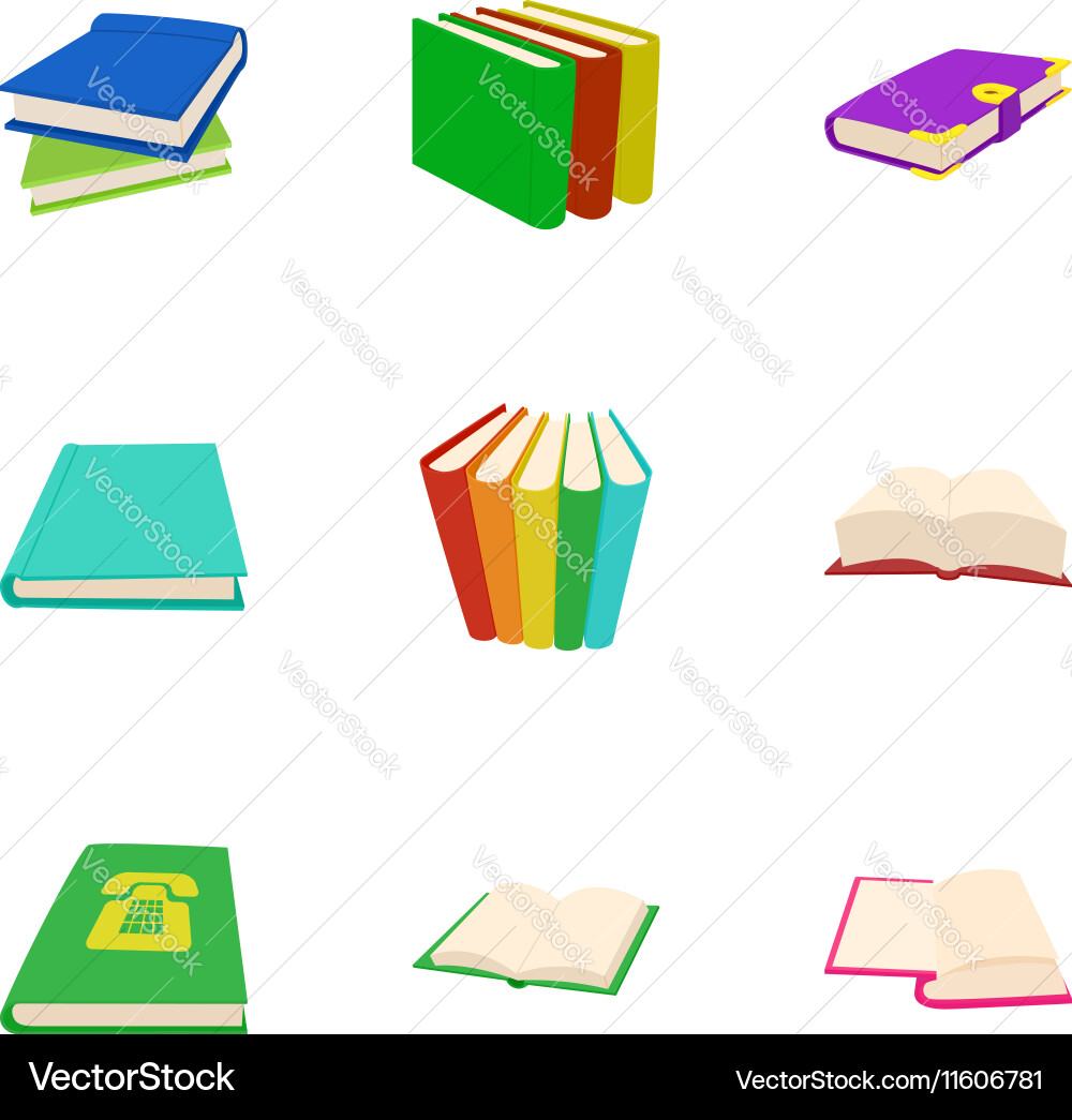Library icons set cartoon style Royalty Free Vector Image