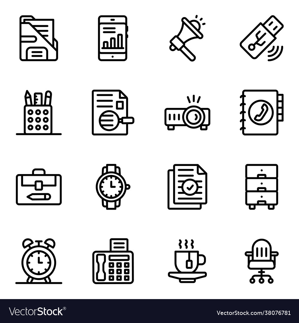 Pack office data linear icons Royalty Free Vector Image Pack office data linear icons Royalty Free Vector Image