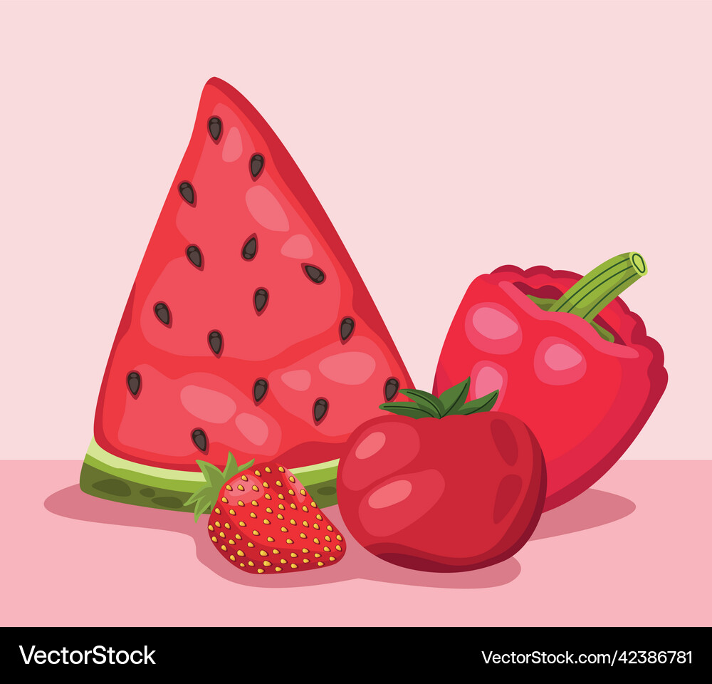 Red fruits and vegetables Royalty Free Vector Image