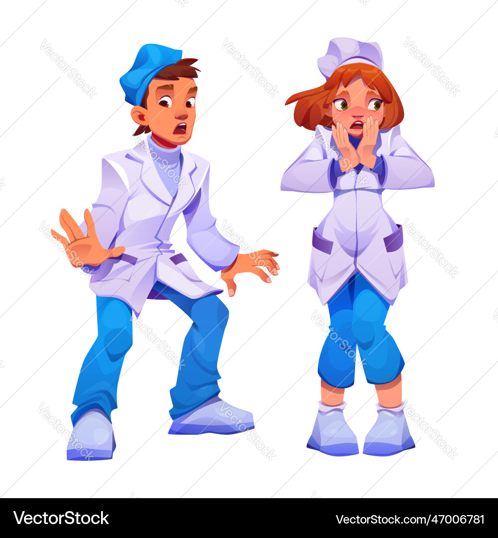 Scared doctor set medic man worker fear at work Vector Image
