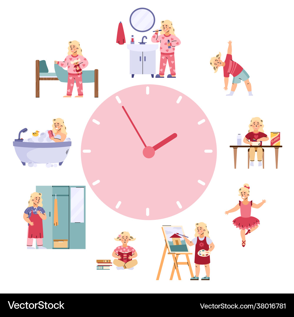 Schedule daily routine for cute kid girl a Vector Image