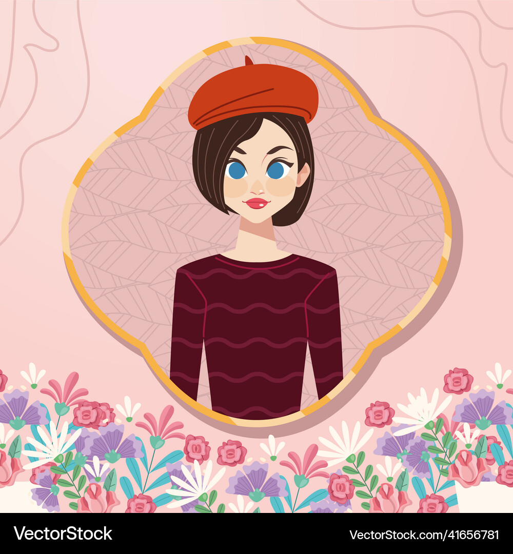 Woman in golden frame Royalty Free Vector Image