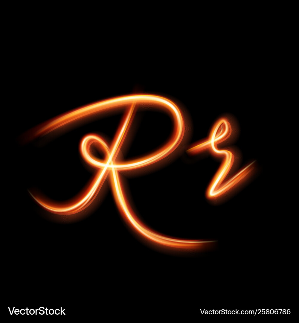 Glowing light letter r hand lighting painting Vector Image
