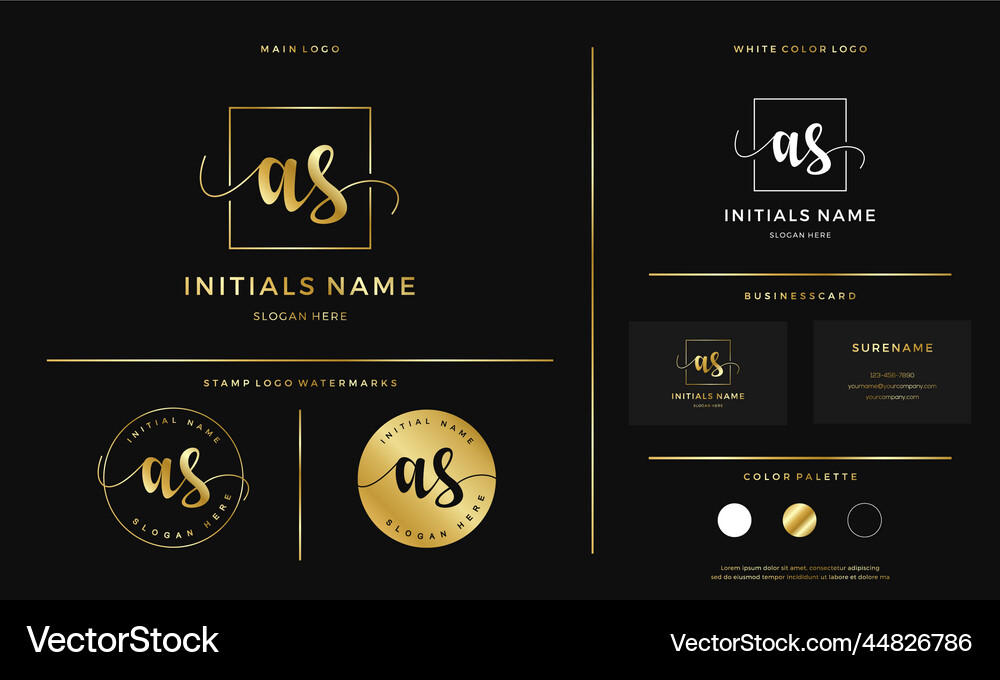 Golden initial as letter a s handwriting logo Vector Image
