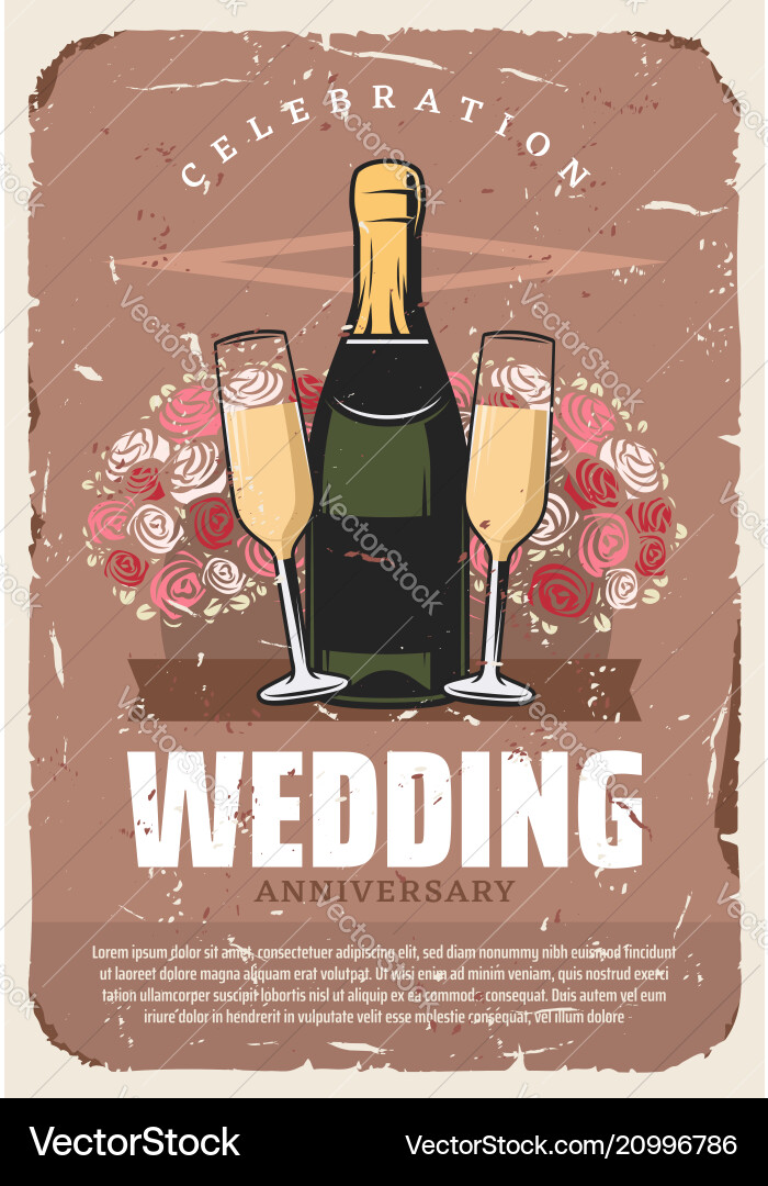 Wedding anniversary party retro invitation design Vector Image