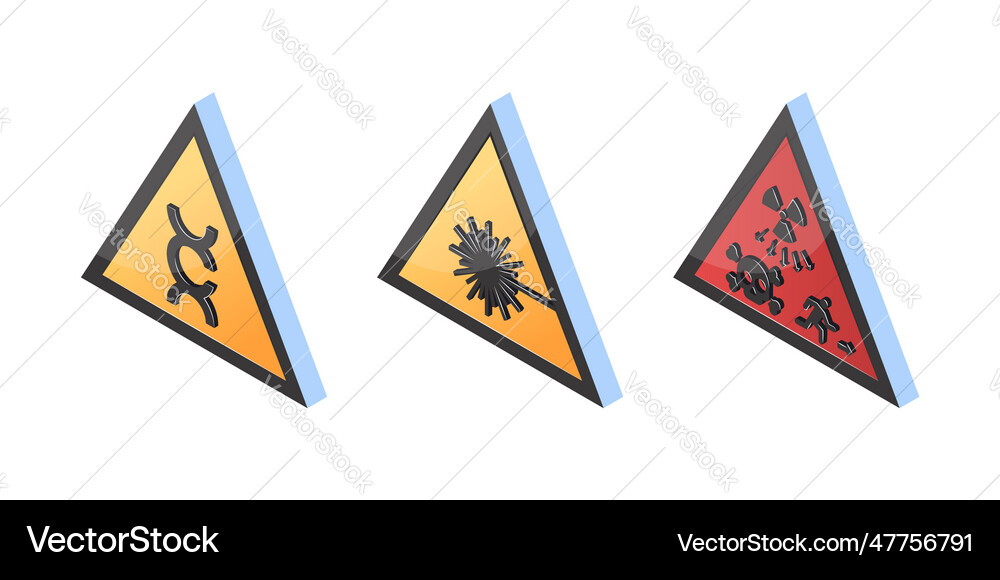 3d hazard icons yellow warning signs Royalty Free Vector