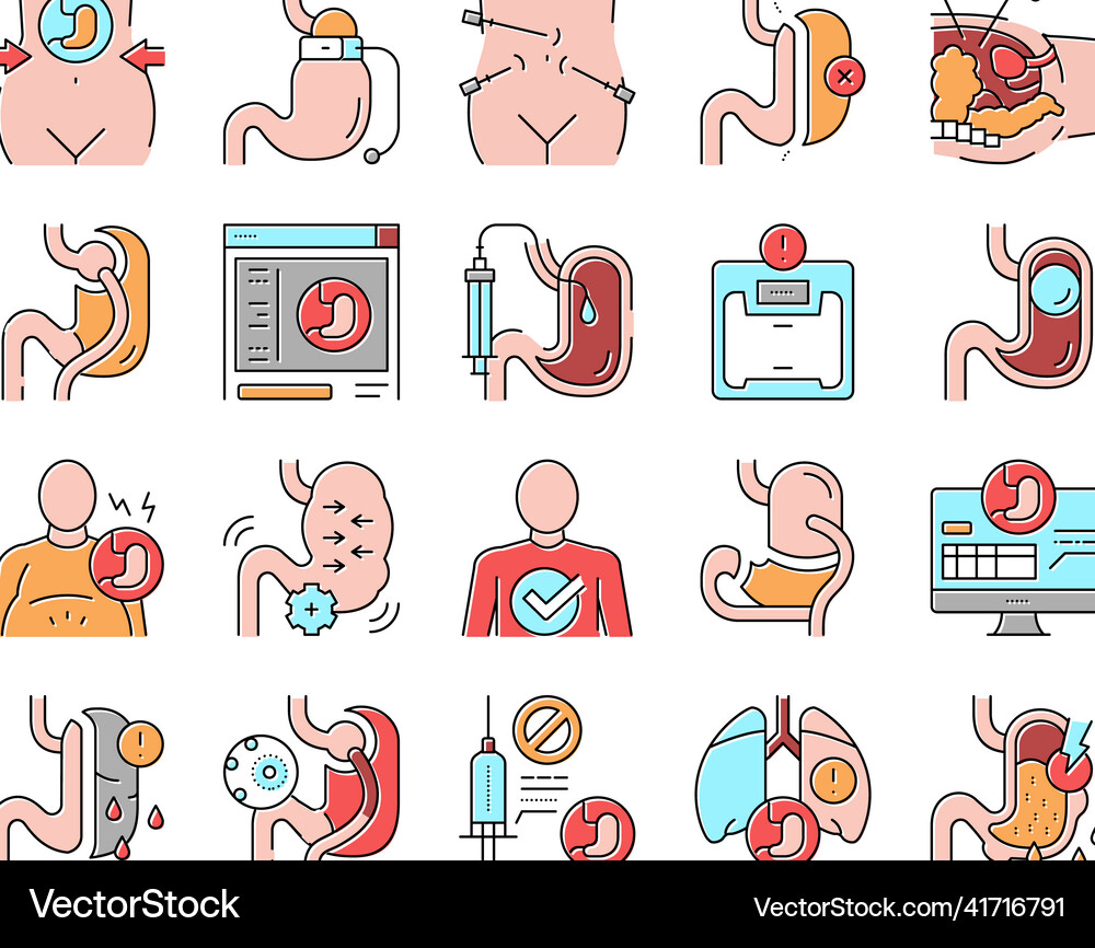 Bariatric surgery collection icons set Royalty Free Vector