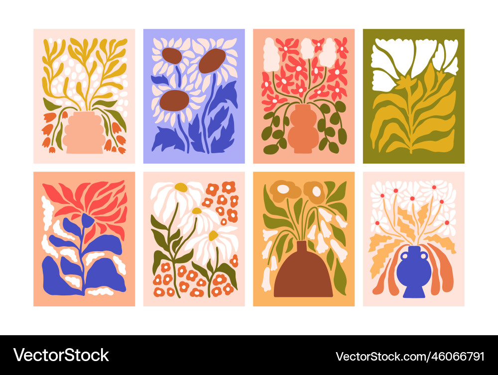 Flower posters set botanical wall arts with Vector Image