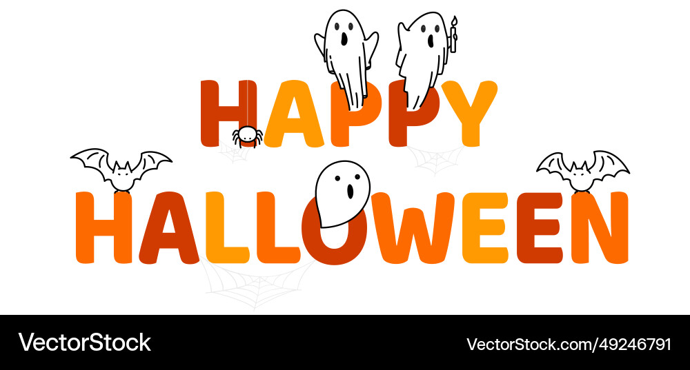 Happy halloween text banner with ghosts bats Vector Image