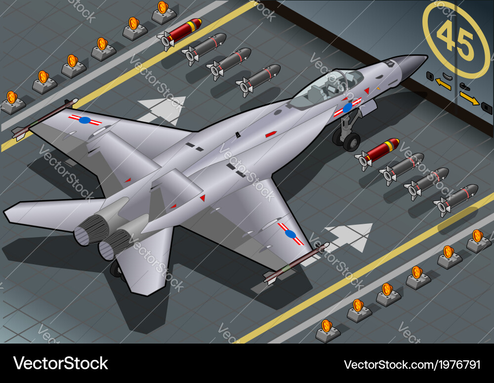 Isometric Fighter Bomber Landed in Rear View Vector Image