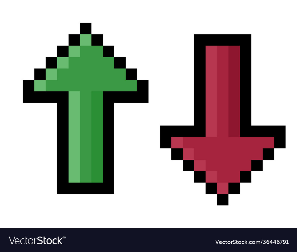 Pixel arrow showing an increase and decrease Vector Image