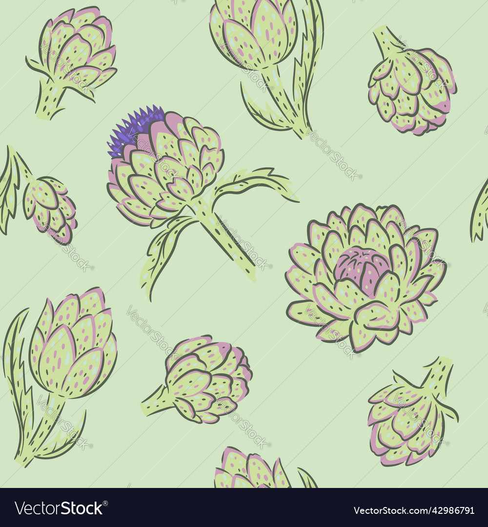 Seamless pattern with artichoke inflorescences Vector Image