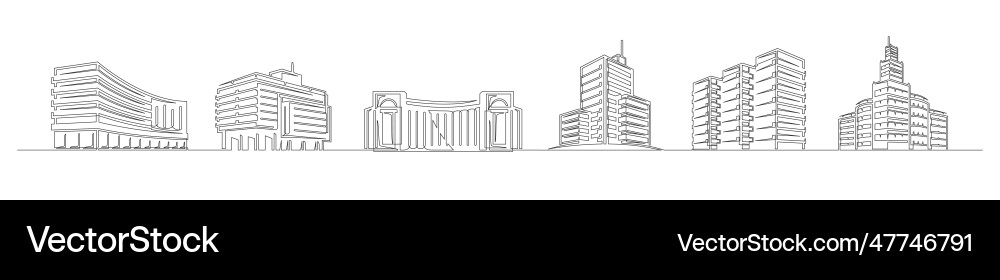 Set of continuous one line buildings Royalty Free Vector