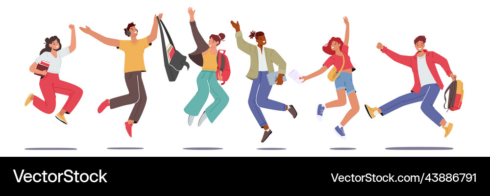 Set of happy students characters jumping Vector Image