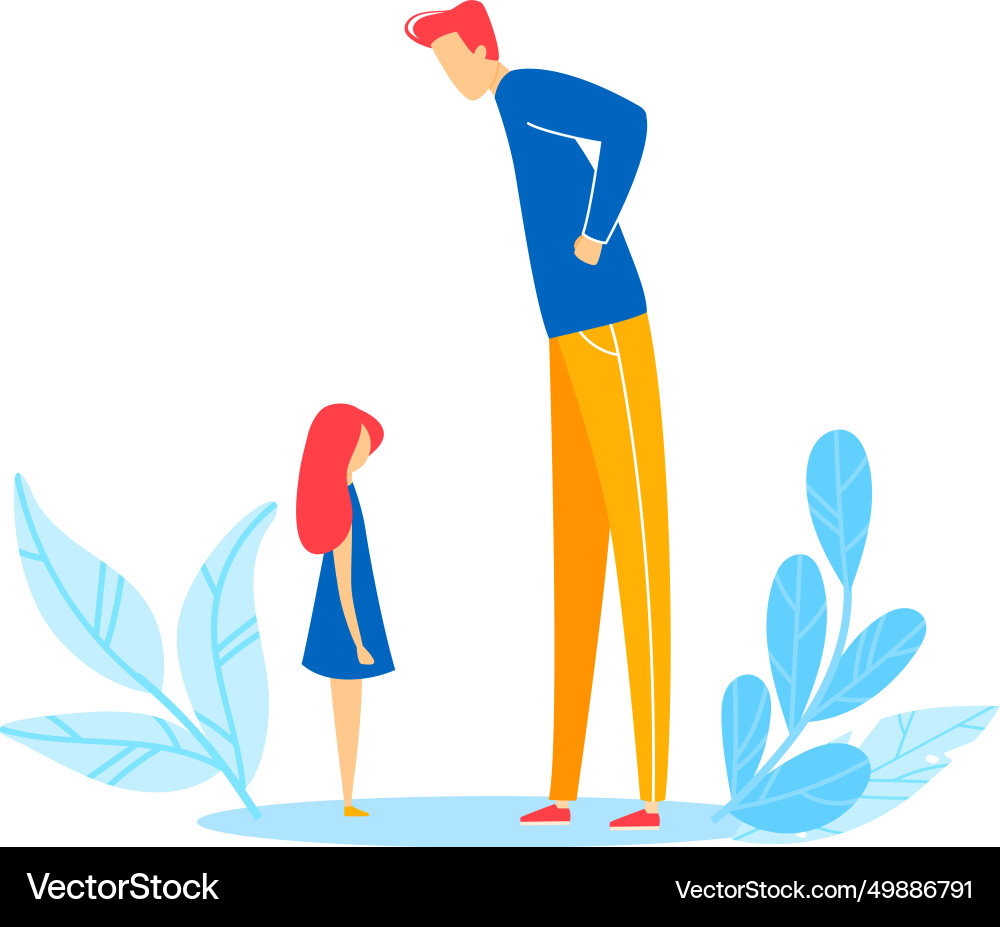 Tall man looking down at small girl both standing Vector Image