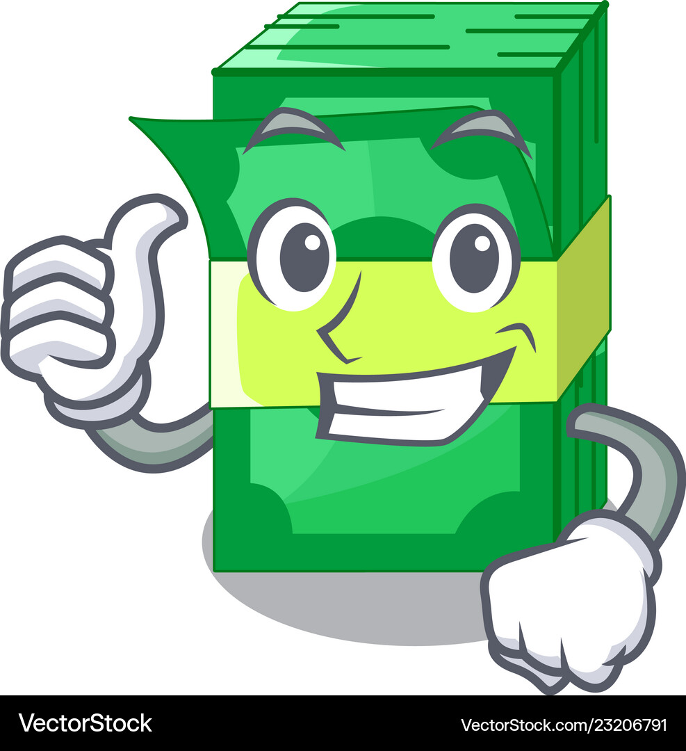 Thumbs up stack of dollars isolated on mascot Vector Image