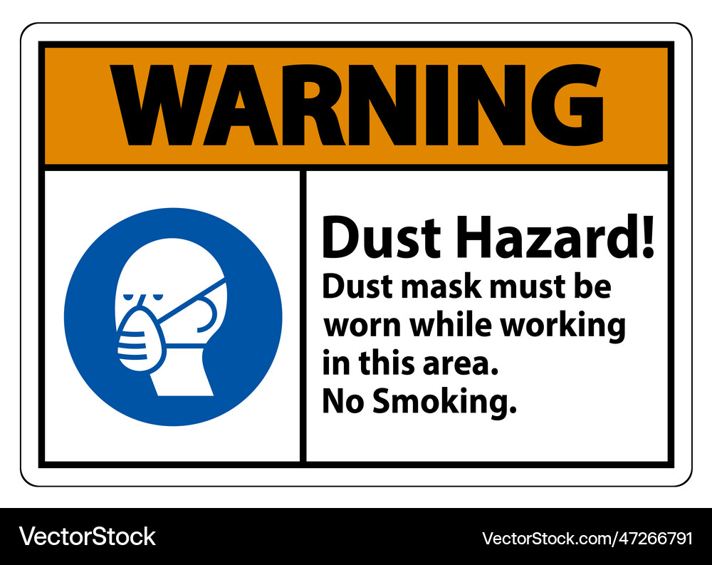 Warning no smoking sign dust hazard dust mask Vector Image