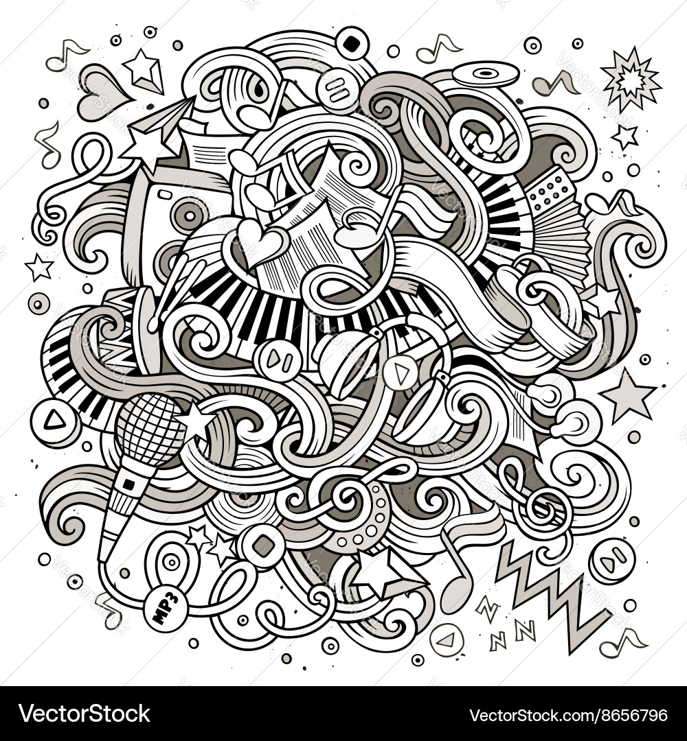 Cartoon hand-drawn doodles musical Royalty Free Vector Image