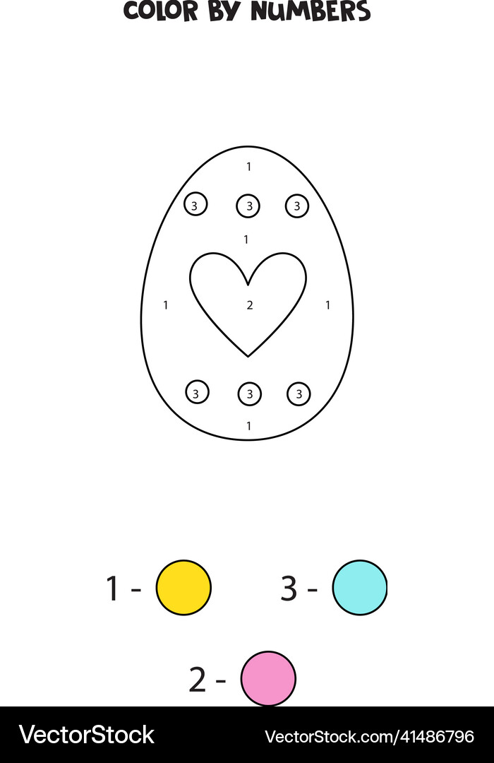 Color cute easter egg by numbers worksheet Vector Image