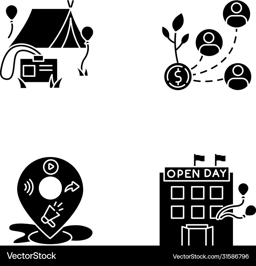 Event organization black glyph icons set on white Vector Image