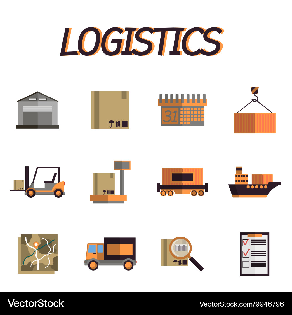 Logistic flat icon set Royalty Free Vector Image