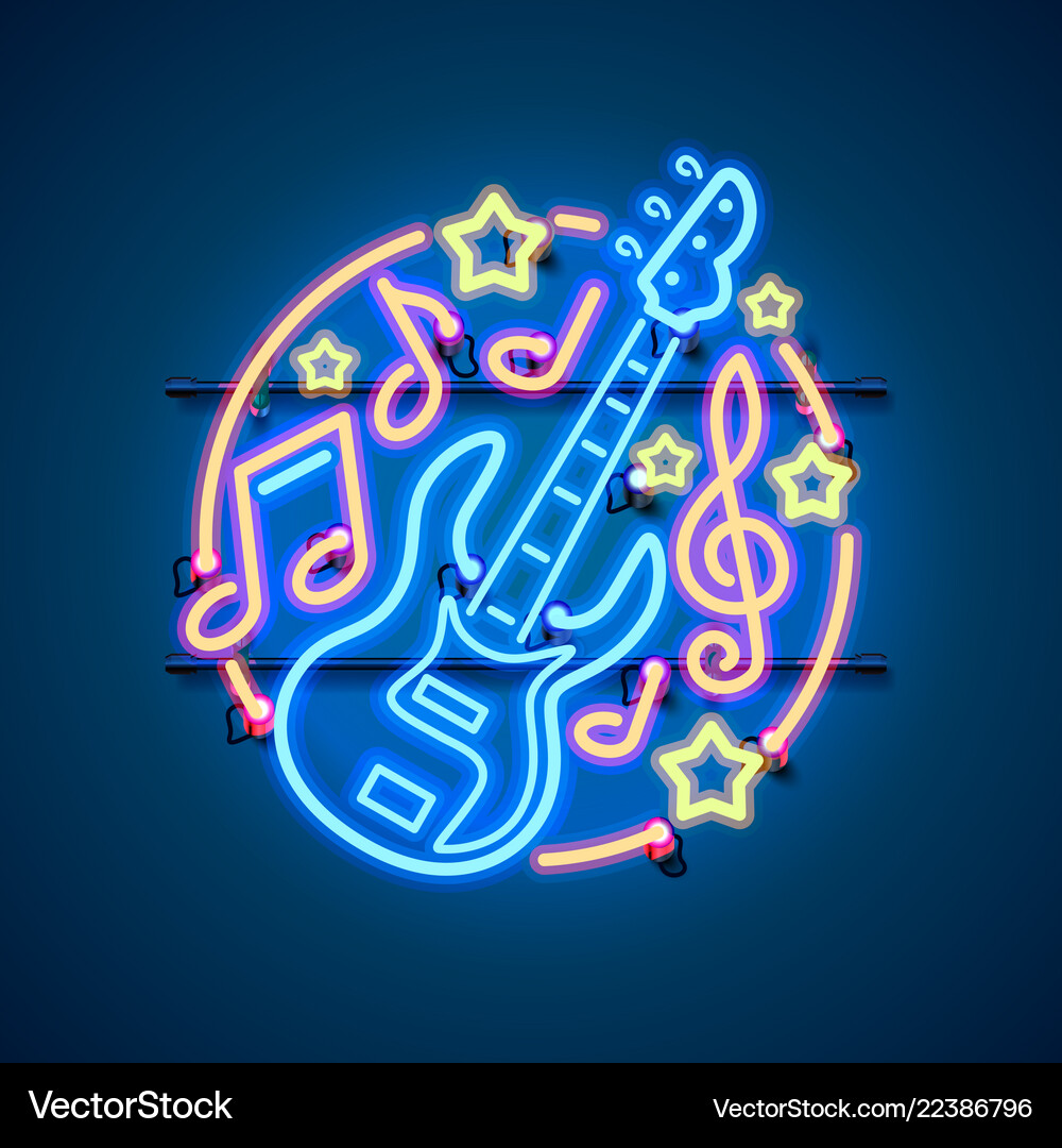 Neon label music rock banner Royalty Free Vector Image