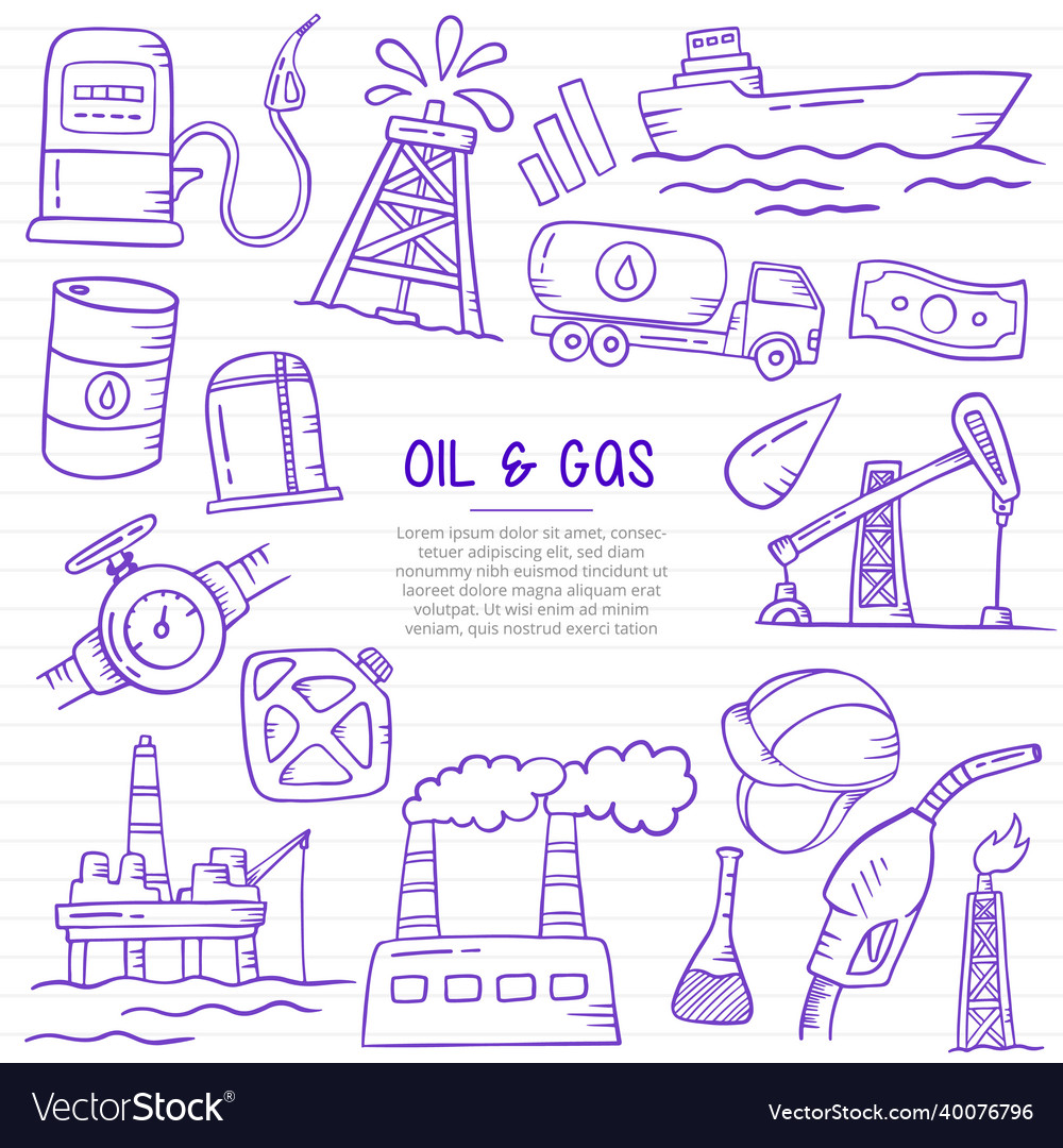 Oil and gas industry doodle hand drawn Royalty Free Vector