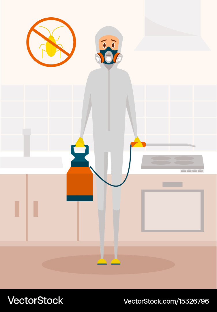 Pest control service worker in chemical protective