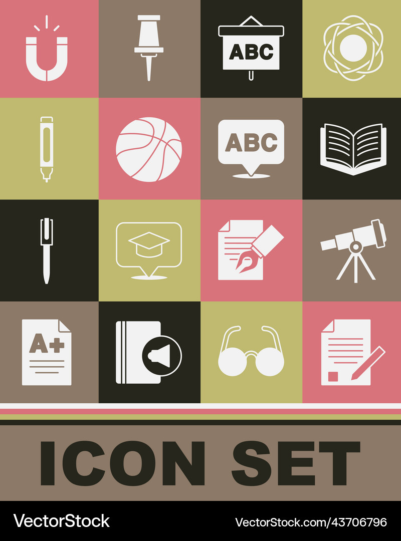 Set exam sheet and pencil telescope open book Vector Image