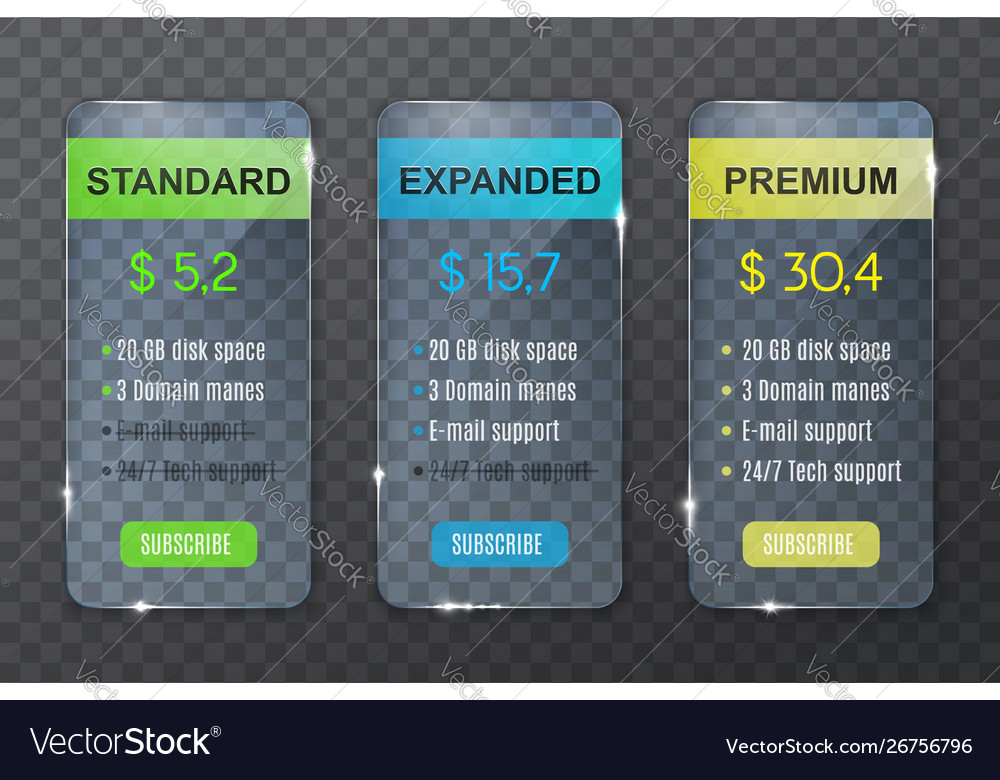 Subscription Plan Website Price Comparison Table Vector Image