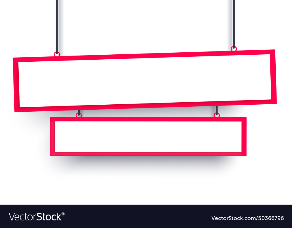 Two hanging blank sign with red frame Royalty Free Vector