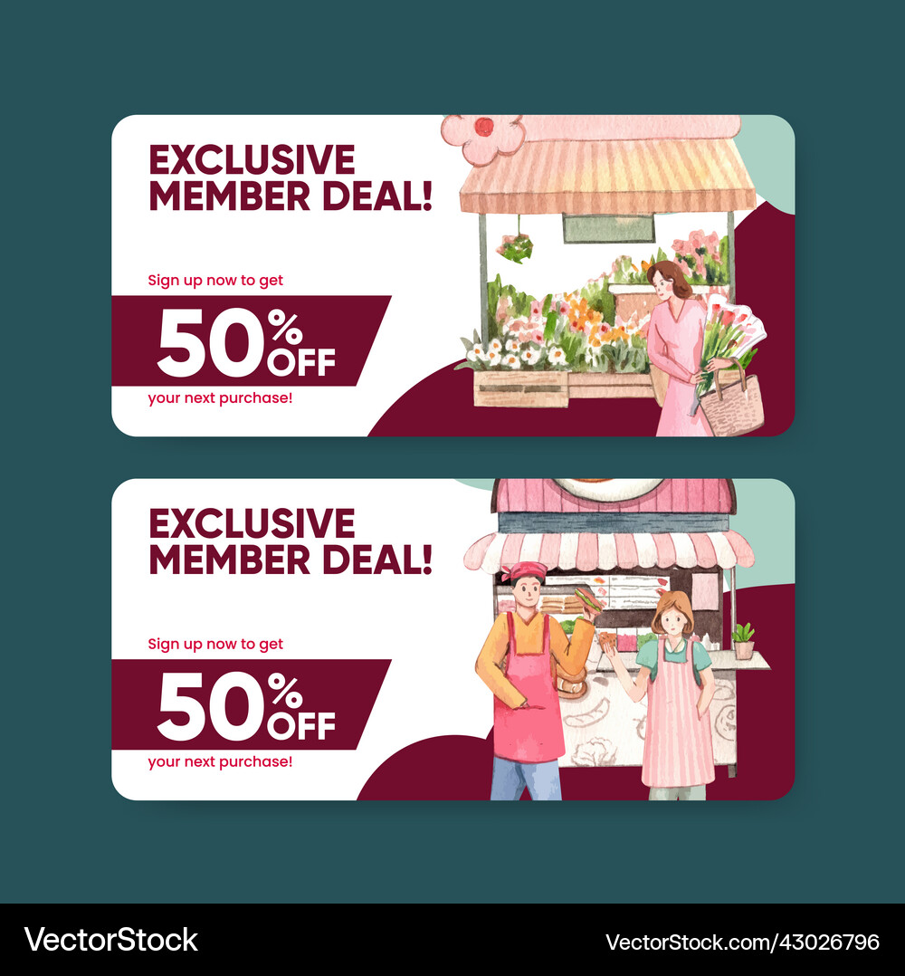 Voucher template with farmer market Royalty Free Vector