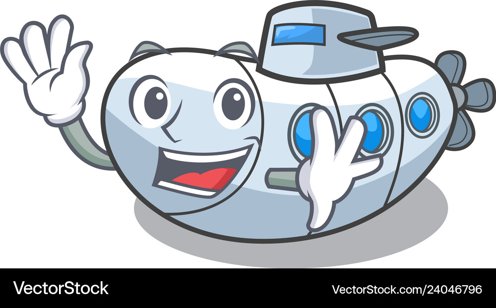Waving submarine in the a cartoon shape Royalty Free Vector