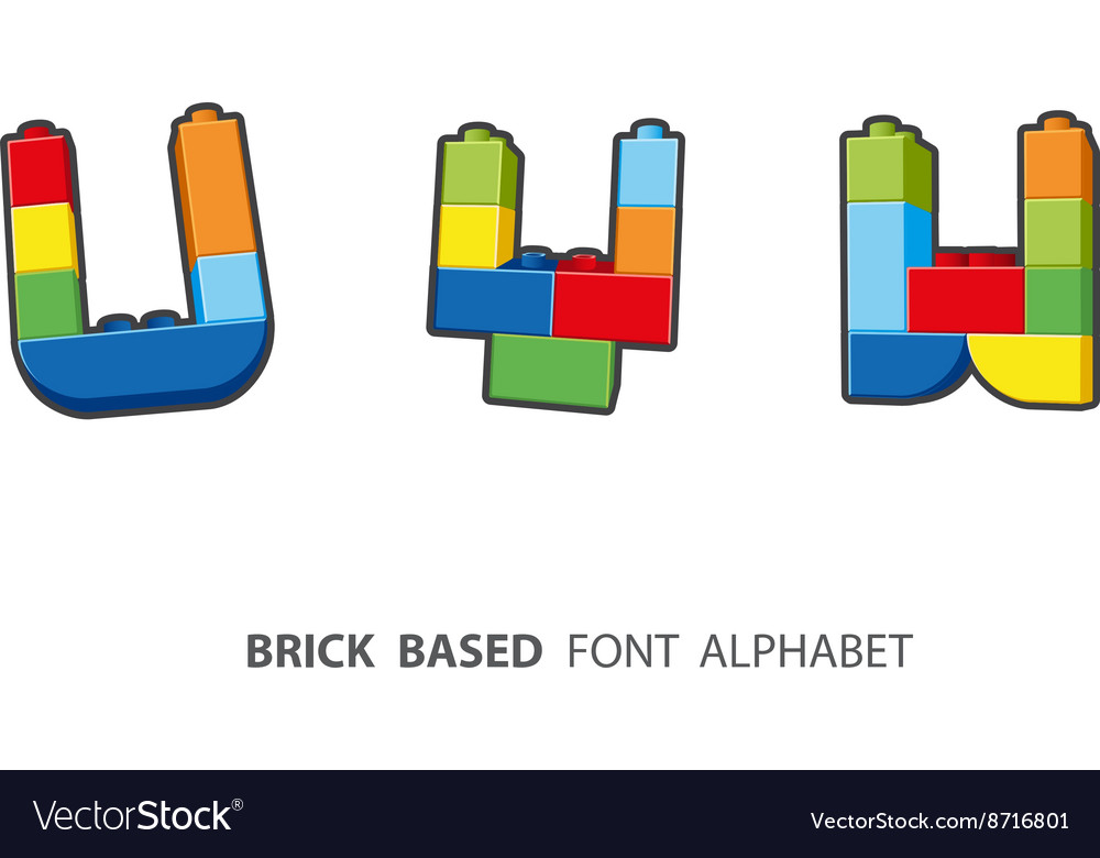 Alphabet set created from playing bricks lower Vector Image