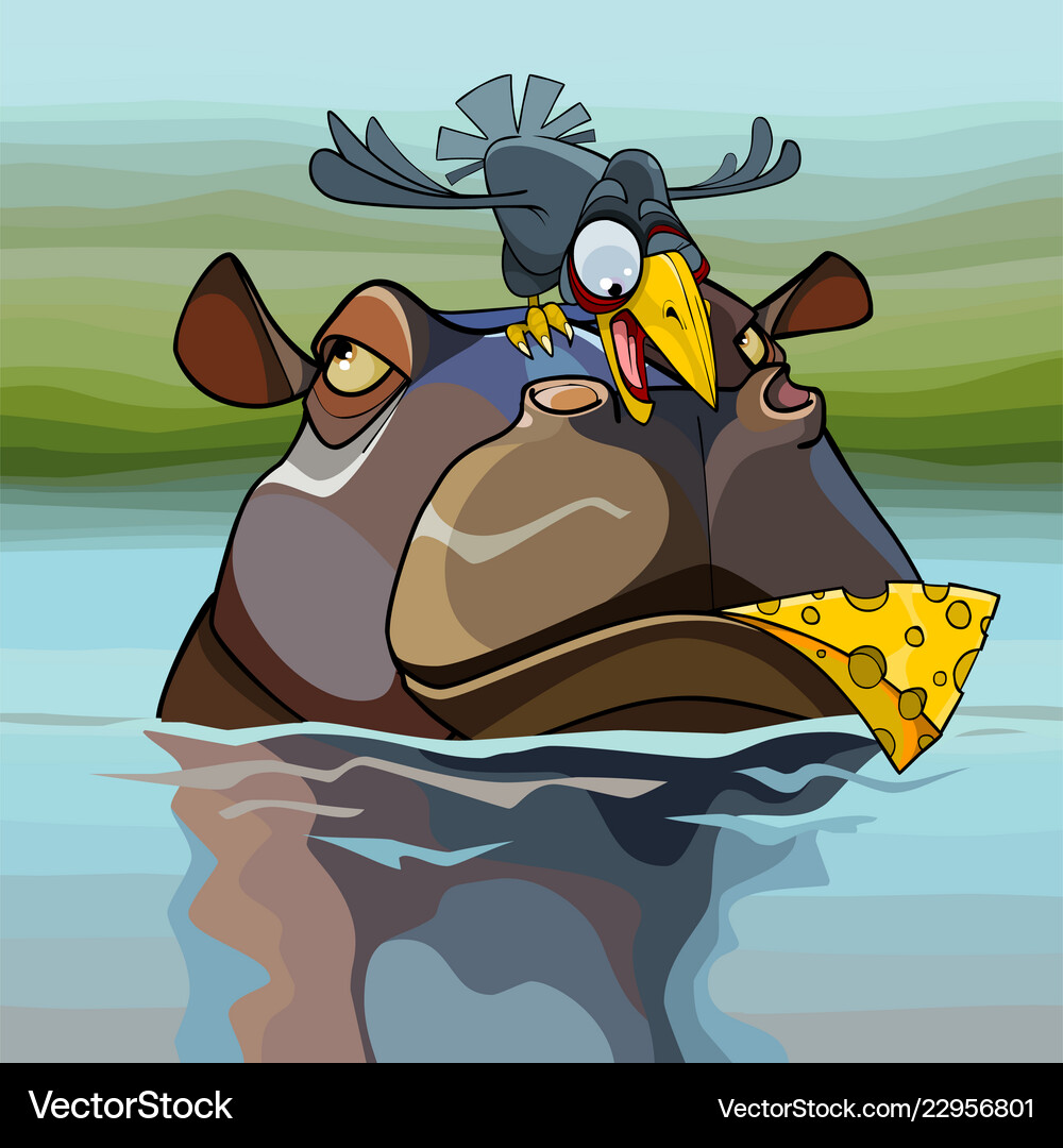 Cartoon crow hunting for cheese sitting Royalty Free Vector