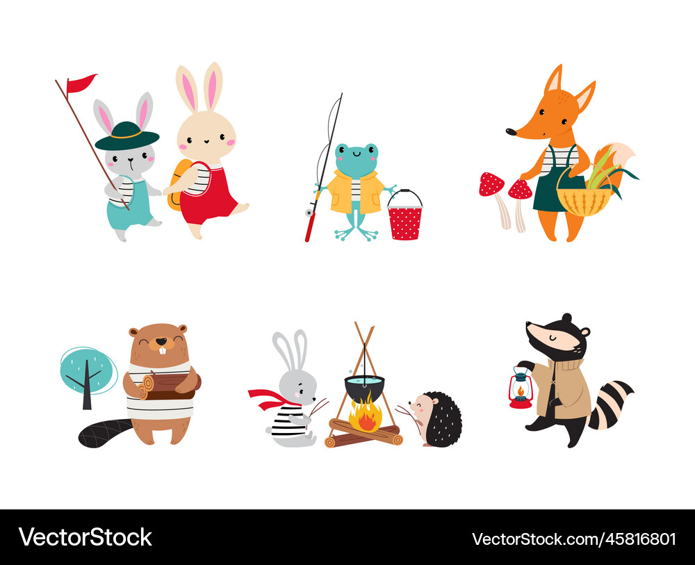 Cute forest animal walking and hiking having Vector Image