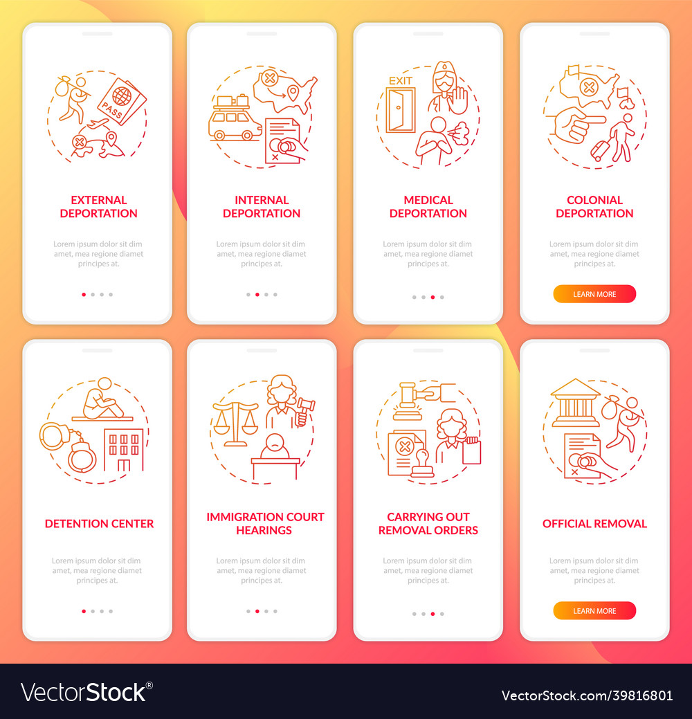Deportation red onboarding mobile app page screen Vector Image