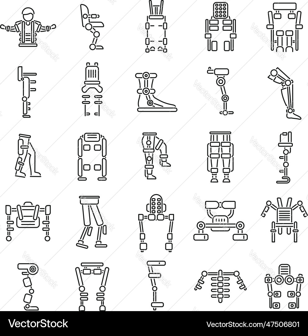 Exoskeleton icons set outline body cyber Vector Image