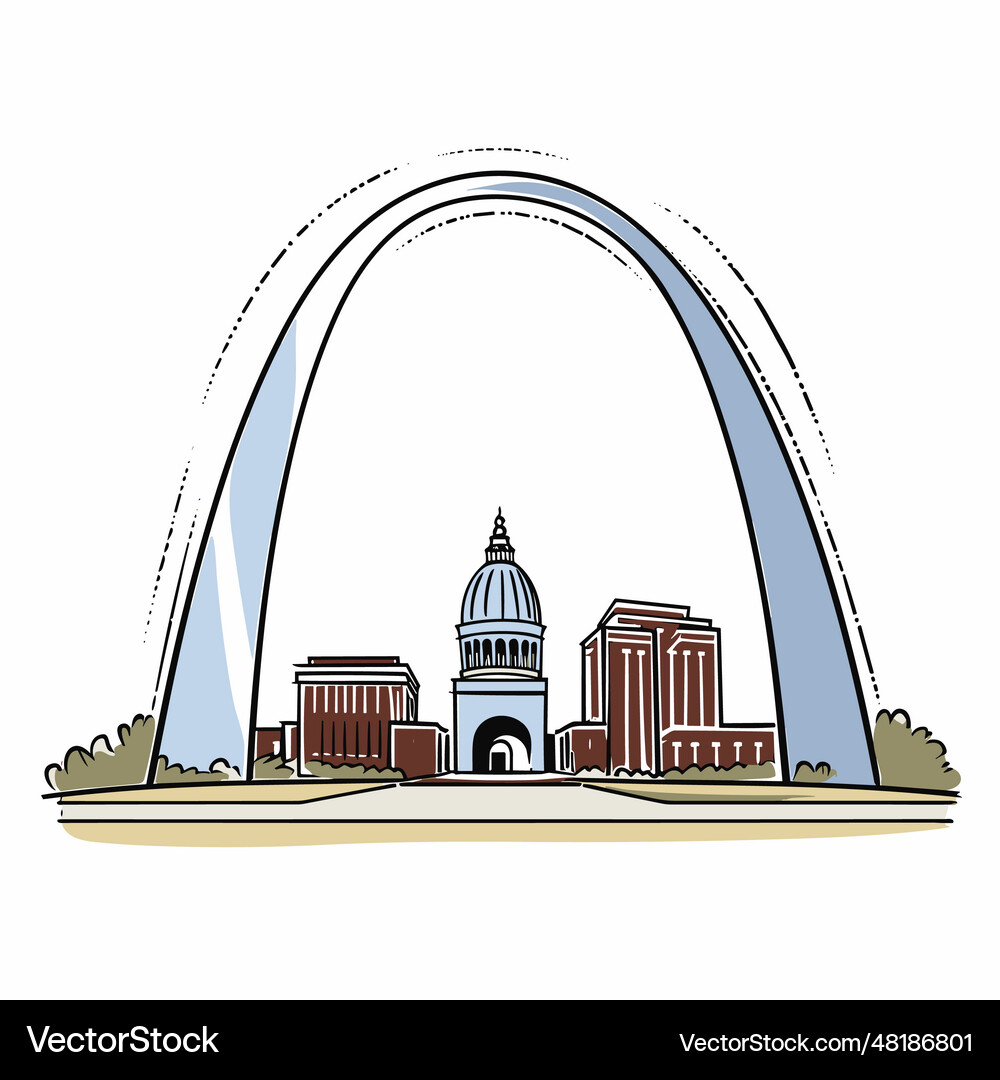 Gateway arch hand-drawn comic Royalty Free Vector Image